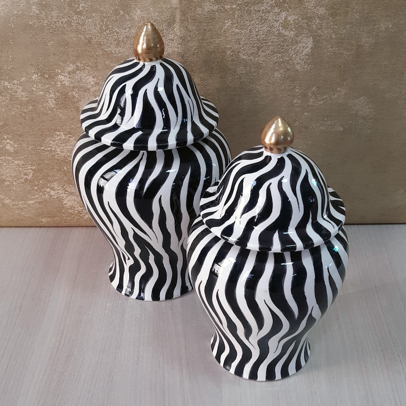 Handmade Ceramic Ginger Jar Set: Zebra Design, Turkish Decor - Etsy