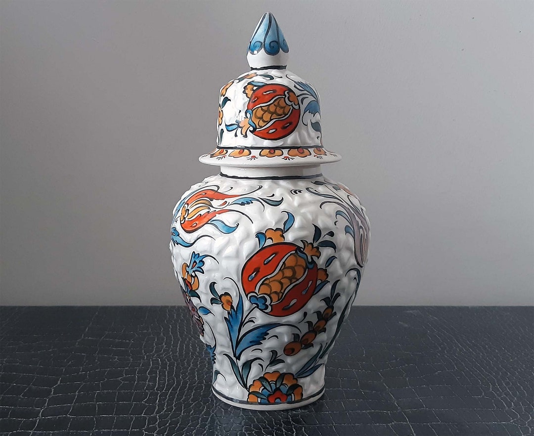 Turkish Hand Painted Ceramic Art Pottery Shah Jar Ginger Jar 24 Cm of ...