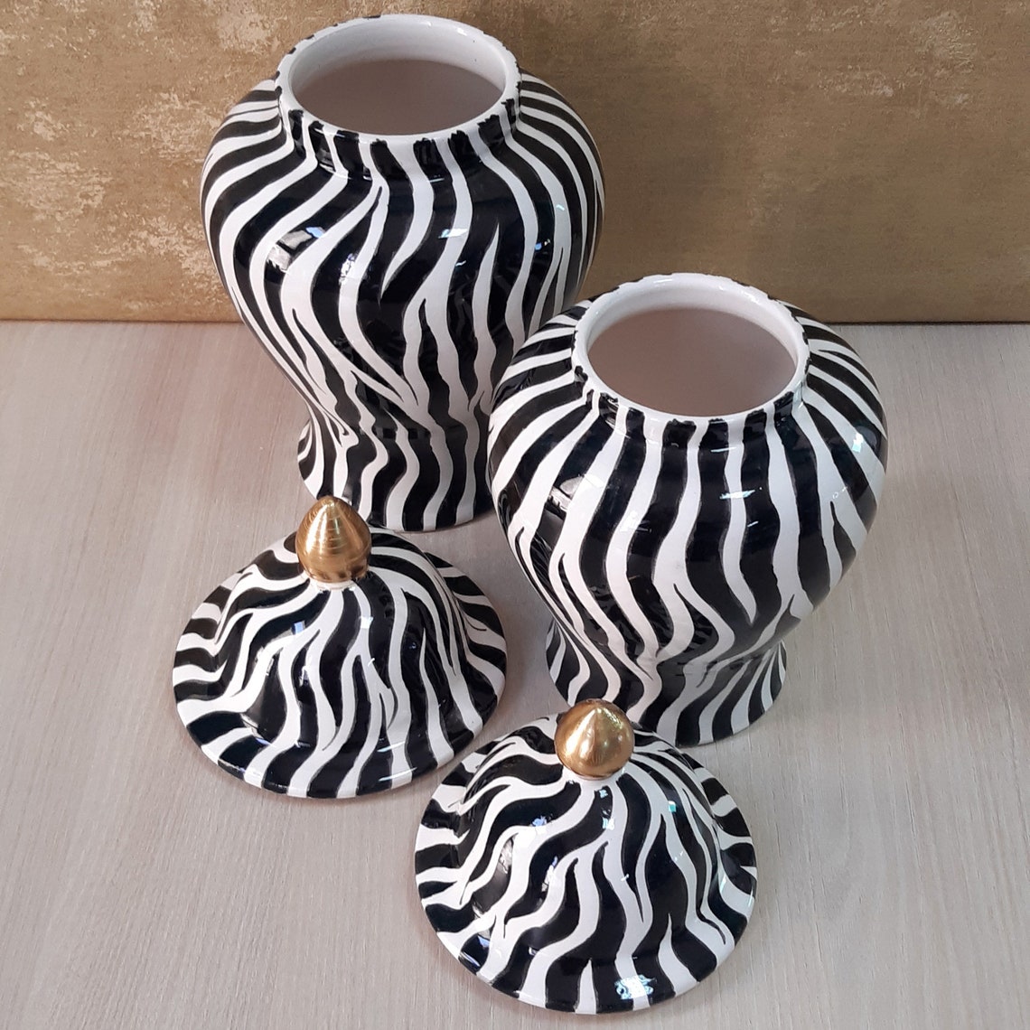 Handmade Ceramic Ginger Jar Set Zebra Design Ginger Jar Set - Etsy