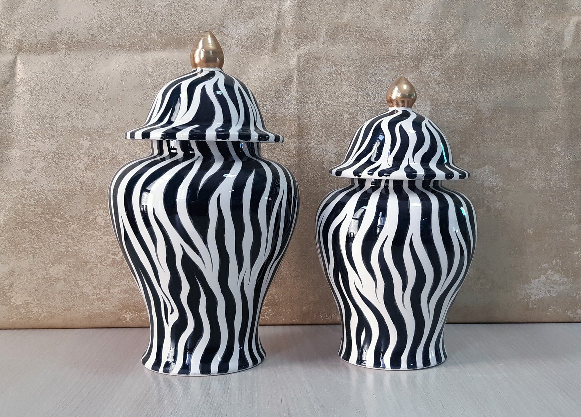 Handmade Ceramic Ginger Jar Set: Zebra Design, Turkish Decor - Etsy
