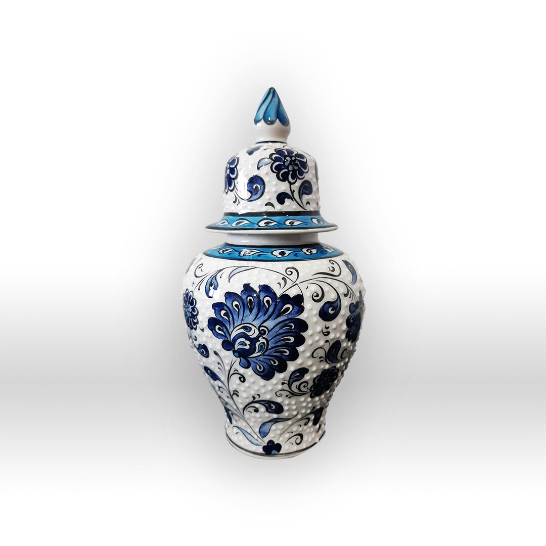 Turkish Hand Painted Ceramic Art Pottery Shah Jar 24 Cm of Length (9.4 ...