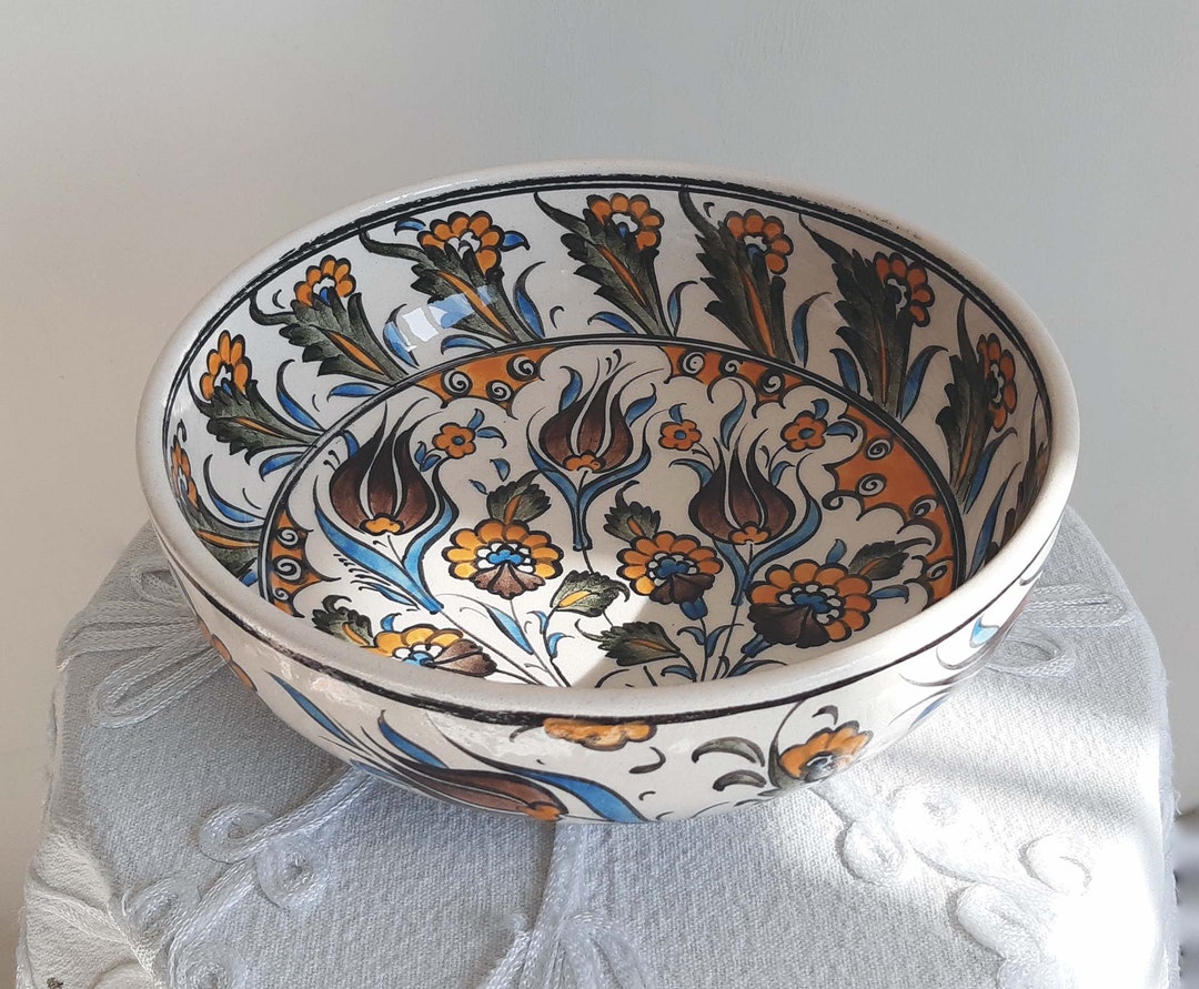 Turkish Handmade Ceramic Pottery Fruit Bowl Salad Bowl 19 Cm (7.5") in ...