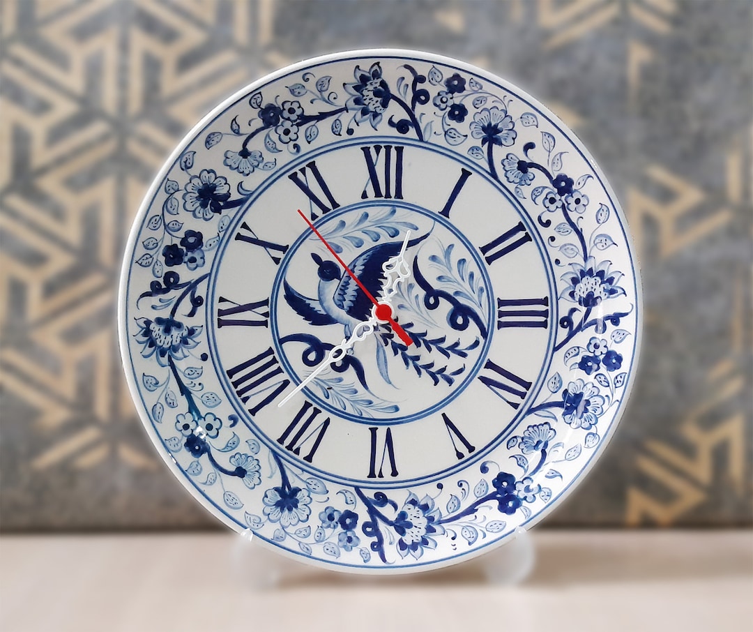 Handmade Ceramic Wall Clock: Vintage Chinoiserie Bleu-blanc Decor 12.2 ...