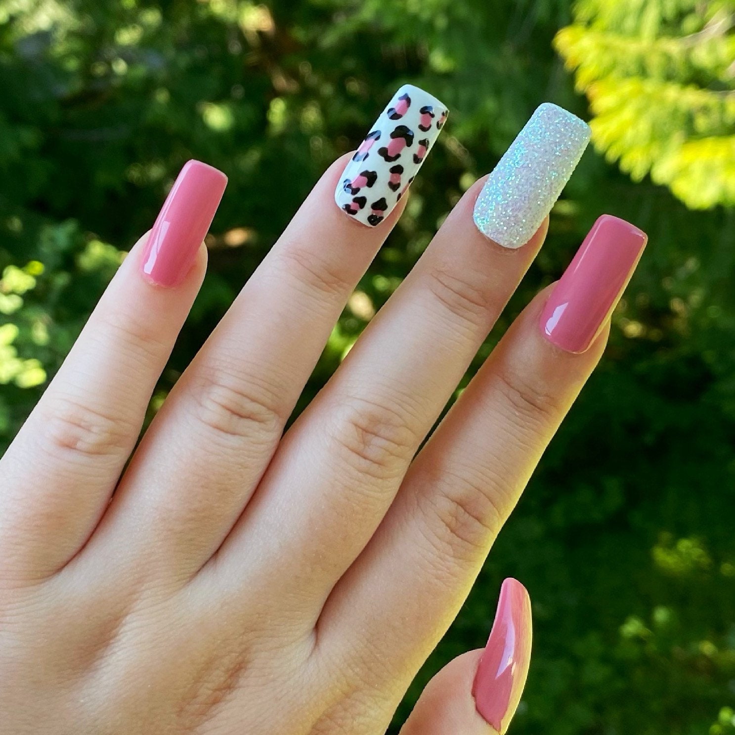 Colorful Cheetah Print Acrylic Nails