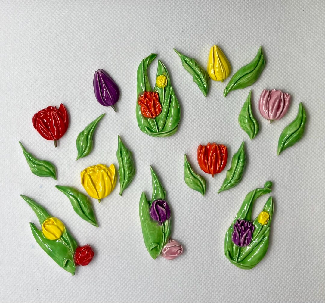 Tiny Ceramic Tulips and Leaves Bundle - Etsy