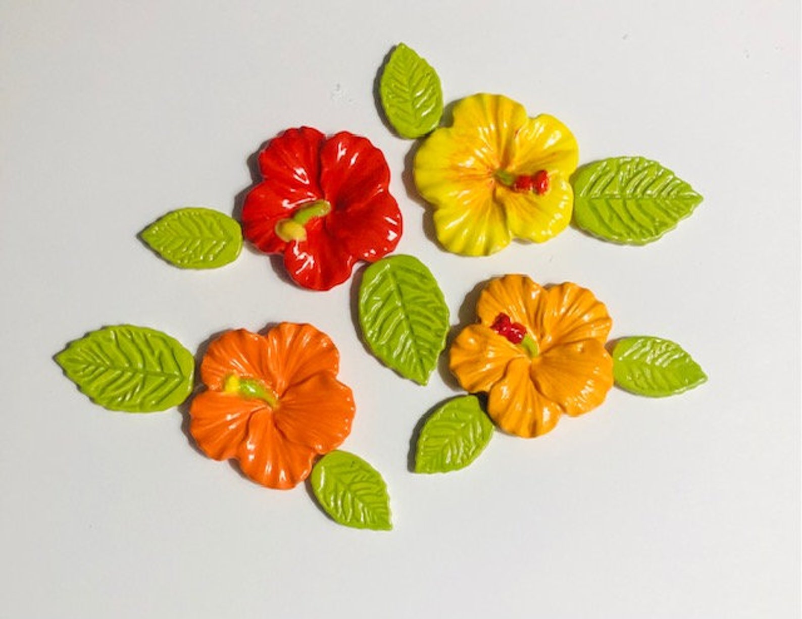 Happy Hibiscus Ceramic Flower and Leaf Tiles - Etsy