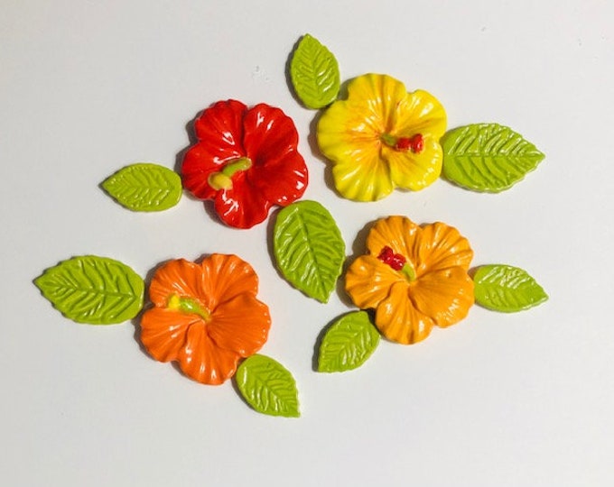 Happy Hibiscus Ceramic Flower and Leaf Tiles - Etsy