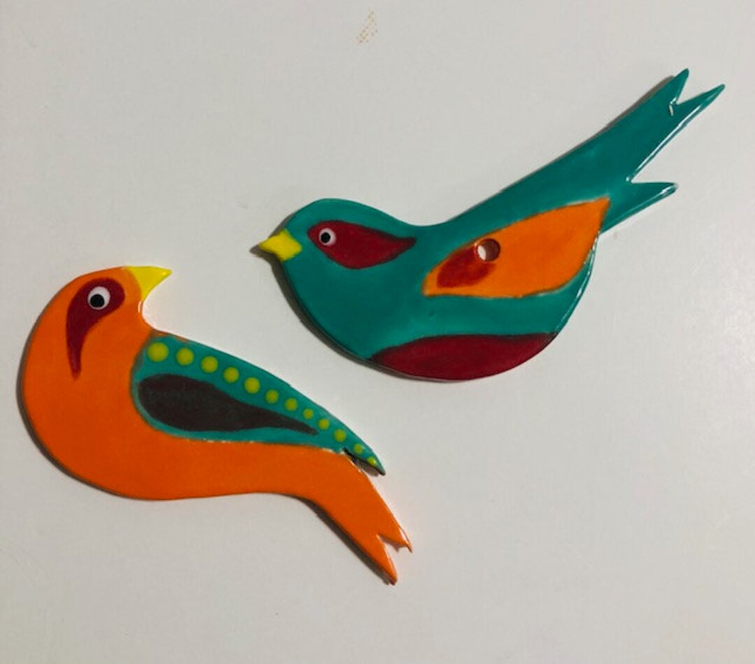 Colorful Ceramic Bird Pair - Etsy