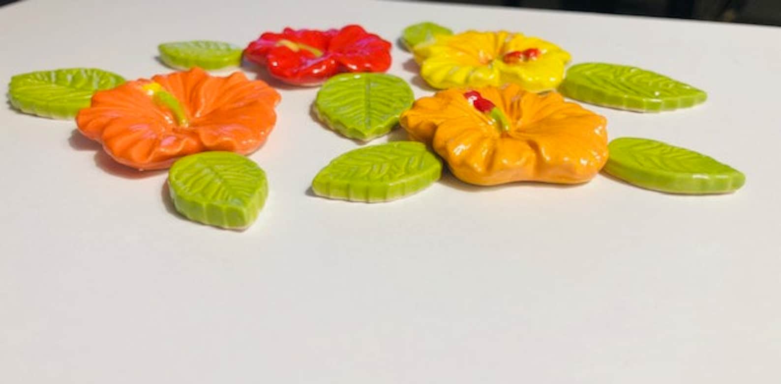 Happy Hibiscus Ceramic Flower and Leaf Tiles - Etsy