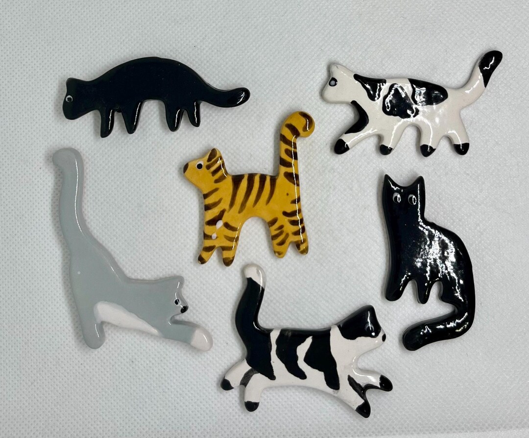 Six Adorable Ceramic Cat Tiles - Etsy