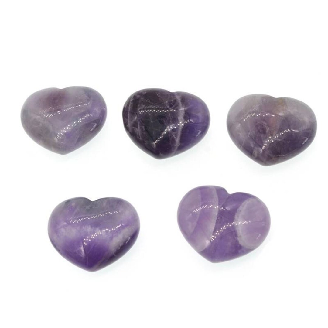Set of 5 Amethyst Amythest Heart Shaped Natural Gemstone Healing Love ...
