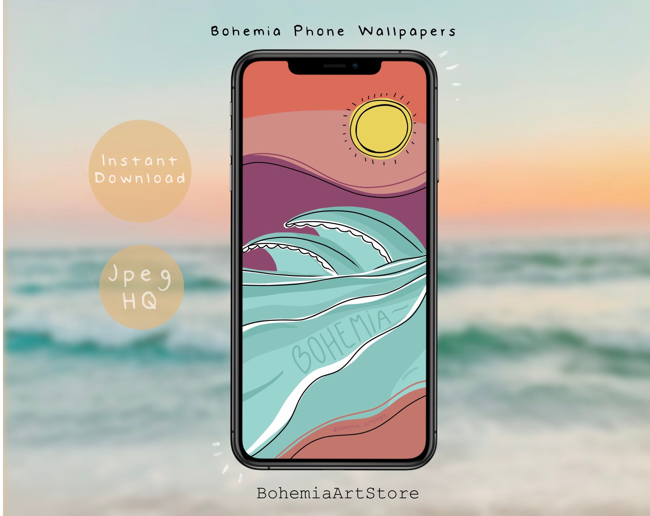 Waves Phone Wallpaper Beach Design Handmade Iphone - Etsy UK