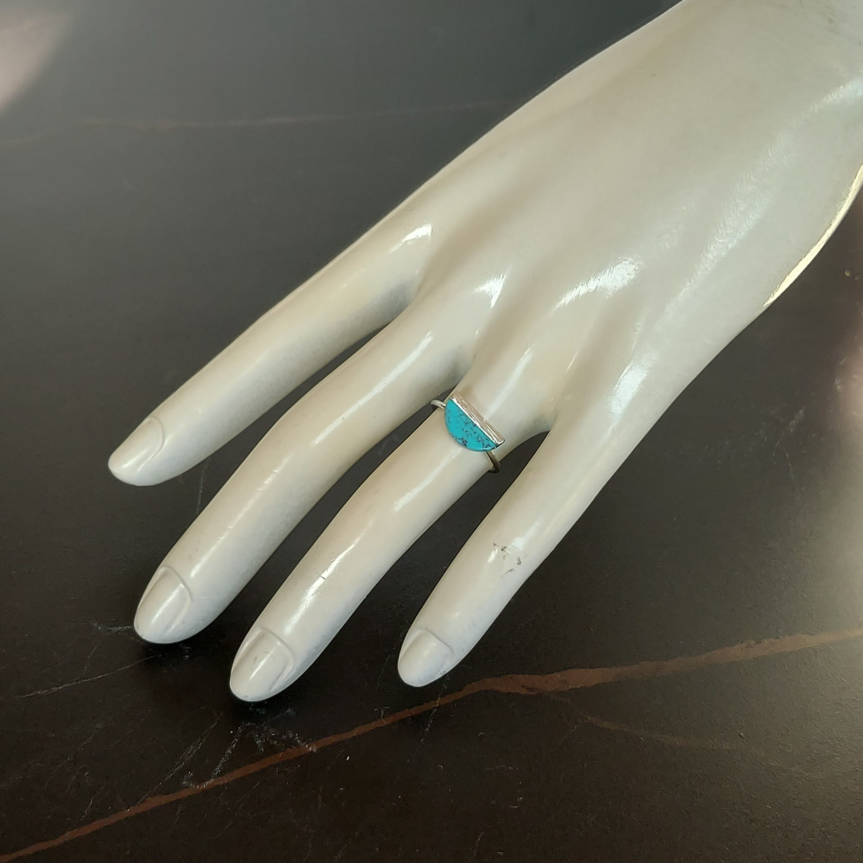 Türkiser Halbmond Ring, Türkis Stein Ring, Weiß vergoldeter Ring ...