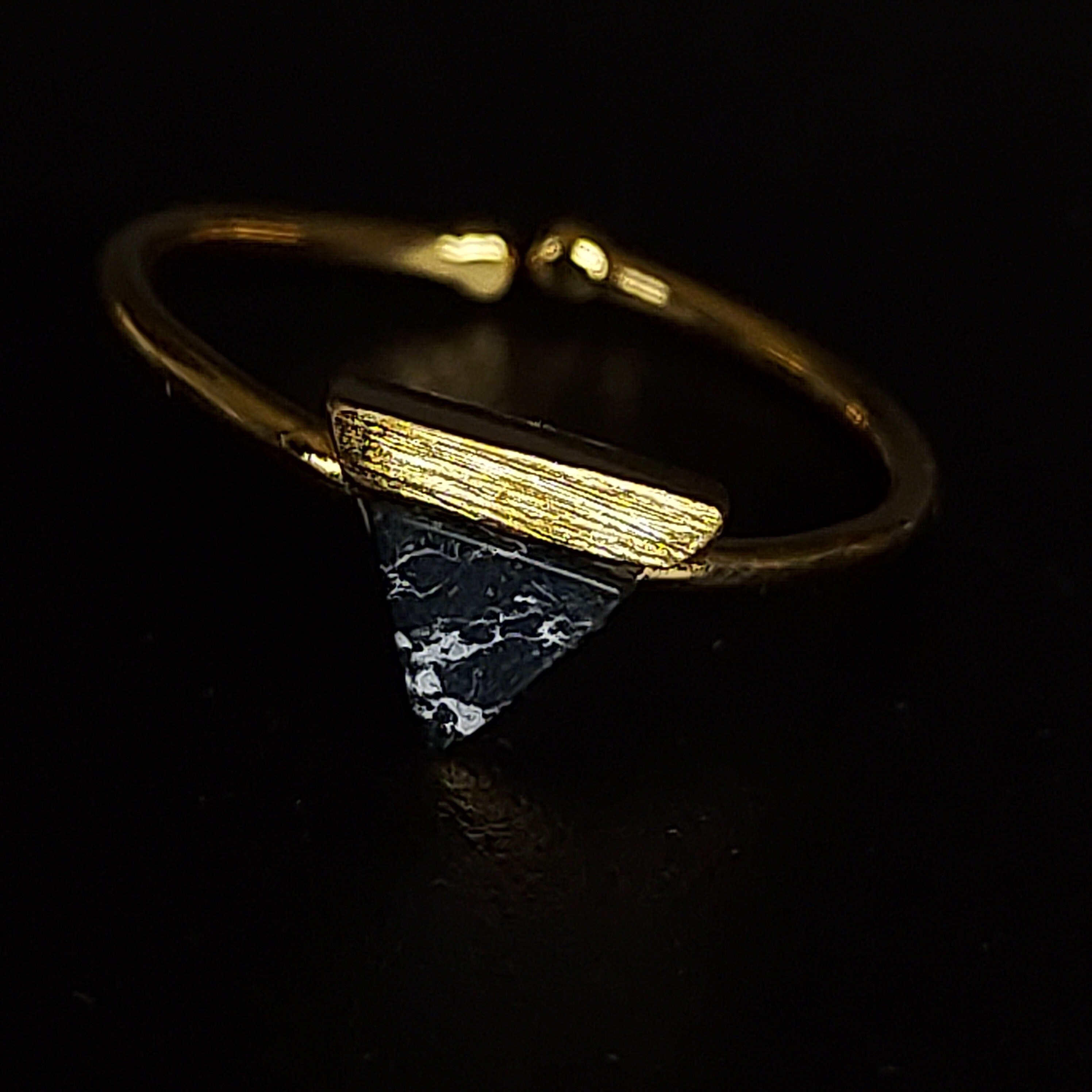 Black Howlite Marble Ring, Triangle Stone Ring, Gold and Black Free ...