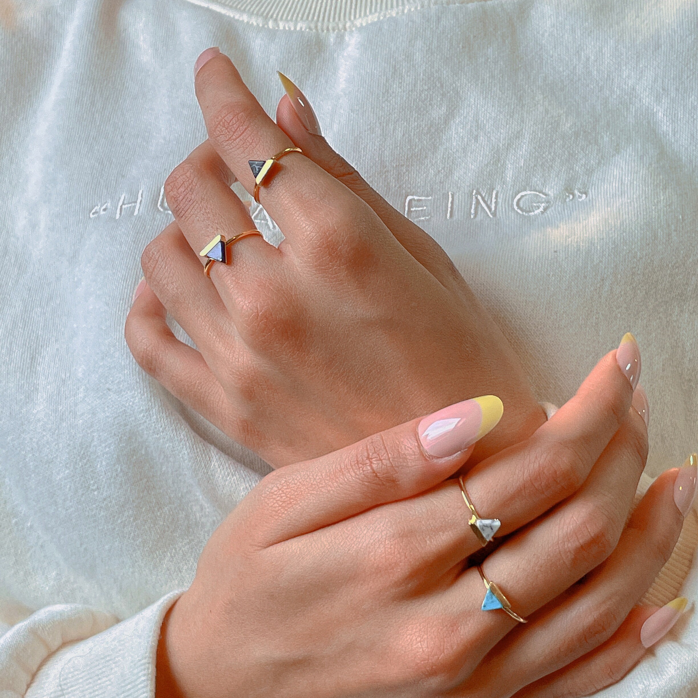 Blue Turquoise Ring, Triangle Stone Ring, Gold Blue Free Size Ring ...