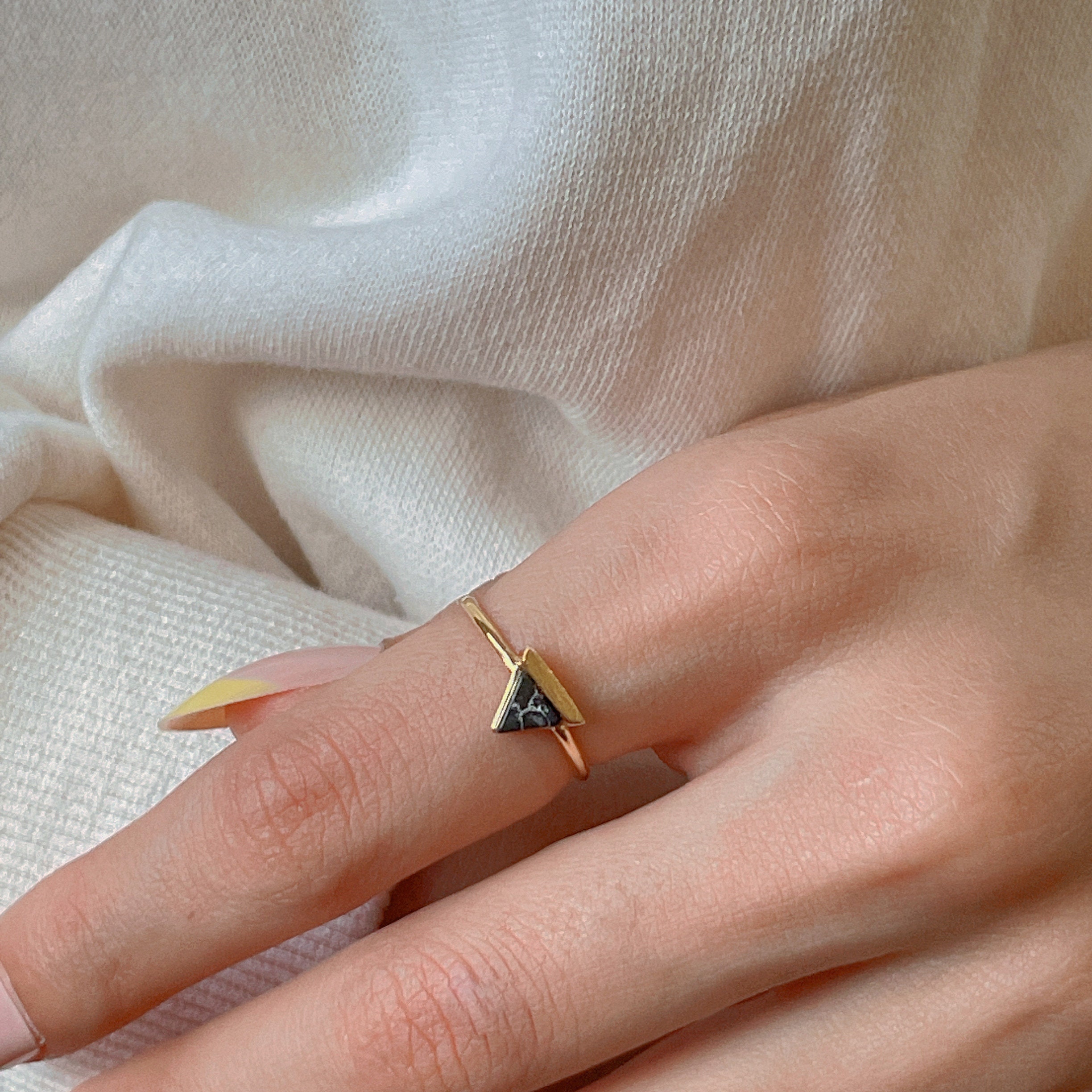 Black Howlite Marble Ring Triangle Stone Ring Gold and Black - Etsy