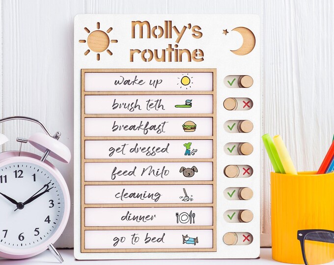 Personalized Wooden Daily Routine Chart, Visual Schedule, Kids Chore ...