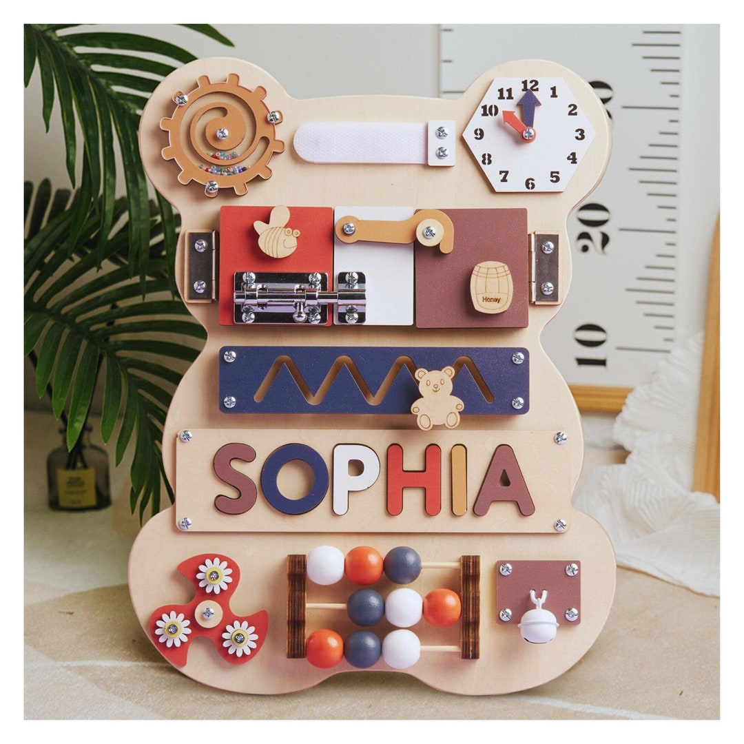 Personalized Baby Girl Bear Busy Board, Baby Name Puzzle, Toddler Toys ...