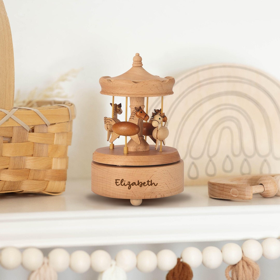 Personalized Wooden Carousel Music Box, New Mom, Music Box With Name ...