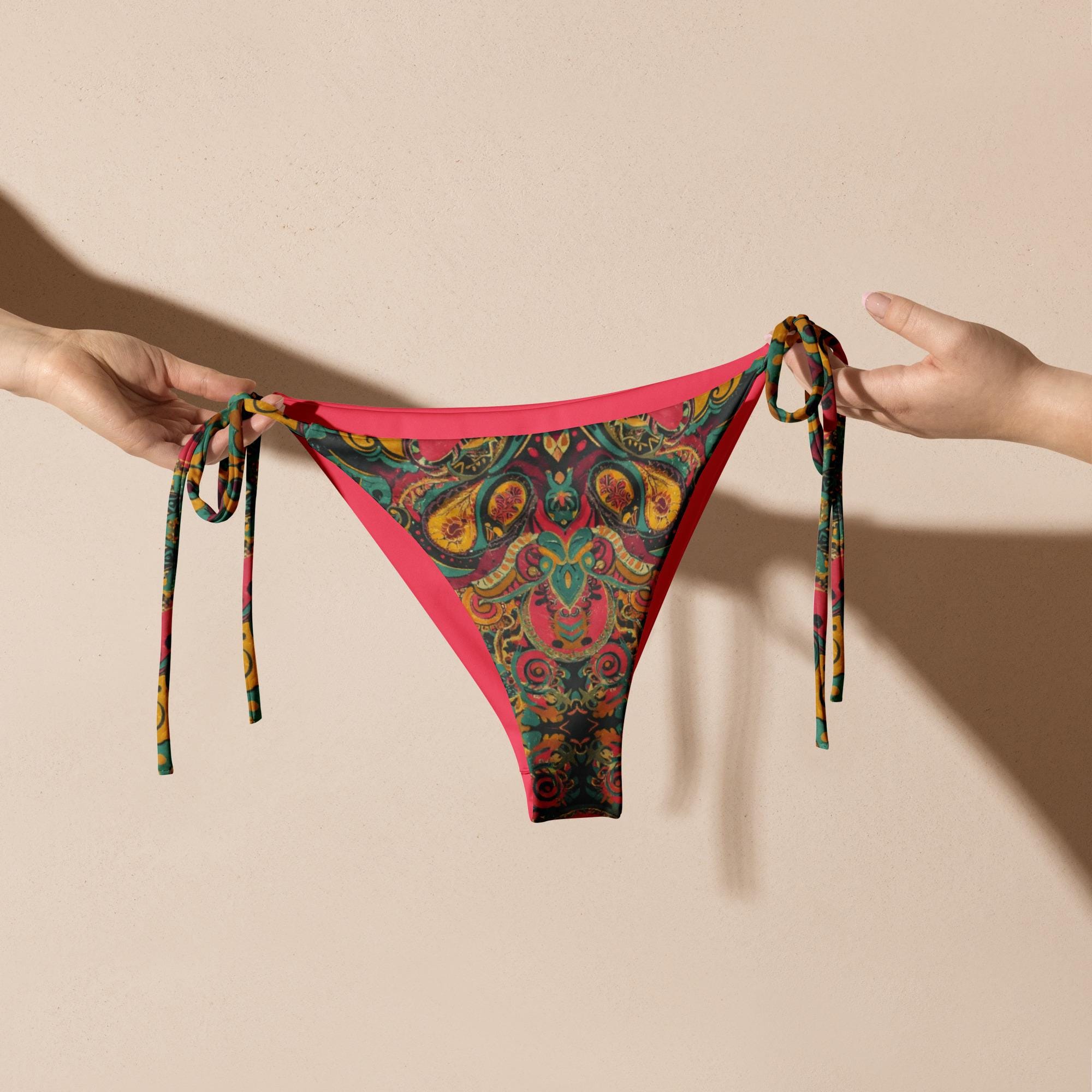 Bohemian All-over Print Recycled String Bikini Bottom - Etsy