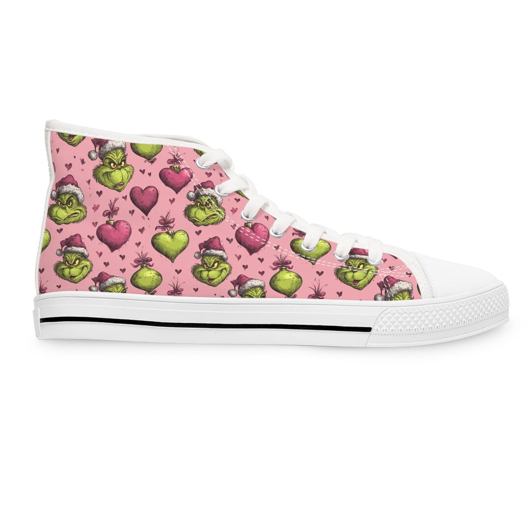Funny Grinch Christmas High Top Sneakers: Pink Heart Holiday Shoes - Etsy