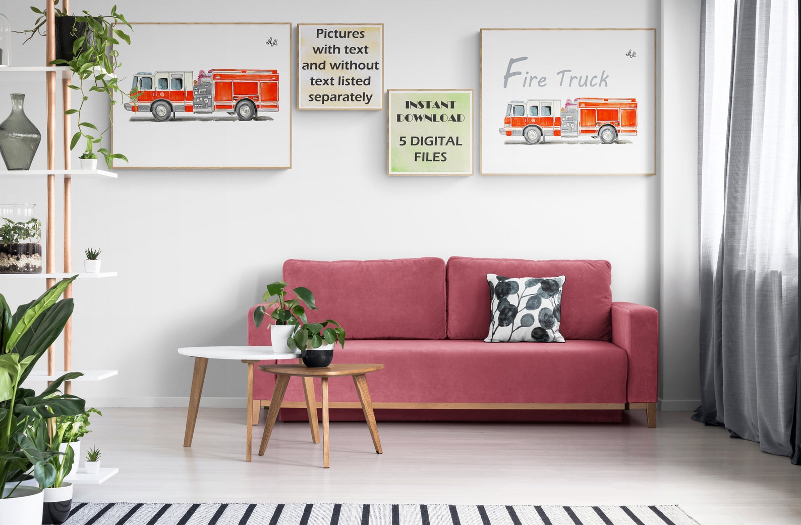 Fire Truck Wall Decor Fire Engine Wall Art Watercolor Nursery - Etsy