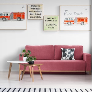 Fire Truck Wall Decor, Fire Engine Wall Art Watercolor Nursery Art Kids ...
