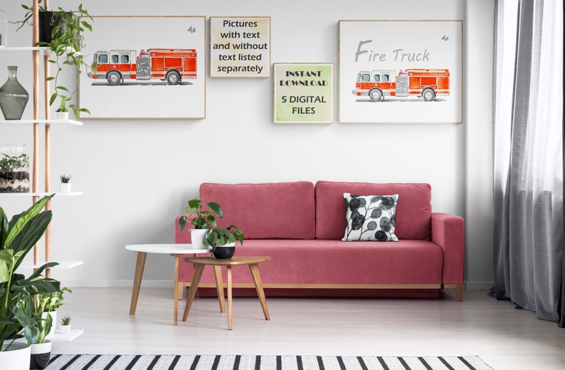 Fire Truck Wall Decor Fire Engine Wall Art Watercolor Nursery - Etsy
