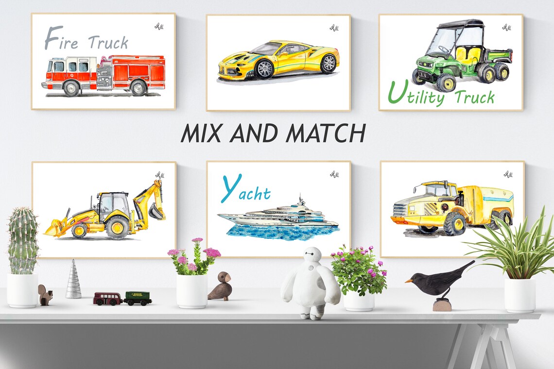 Fire Truck Wall Decor Fire Engine Wall Art Watercolor Nursery | Etsy