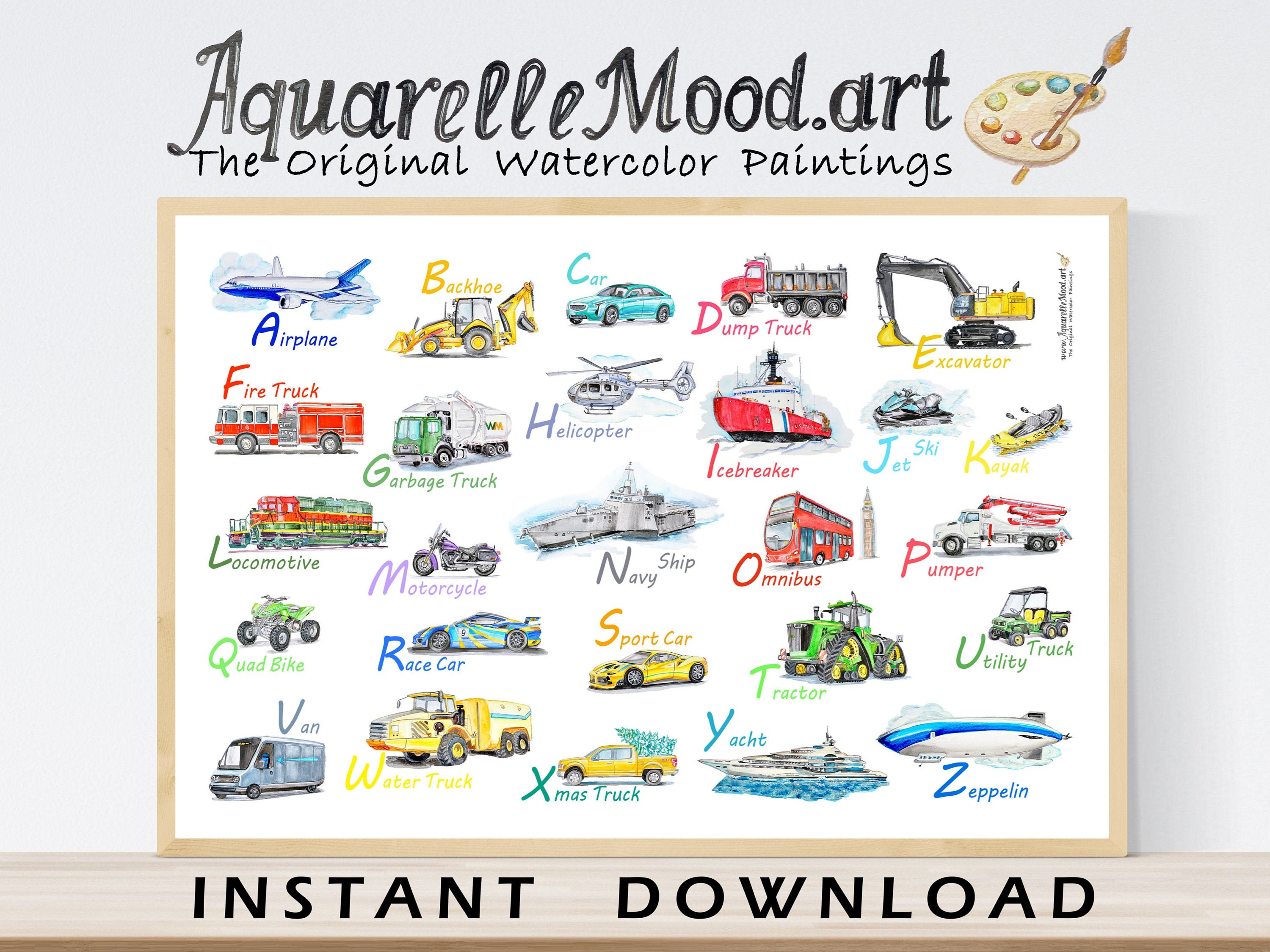 ABC, Truck ABC, Horizontal Transportation Alphabet Poster, Construction ...