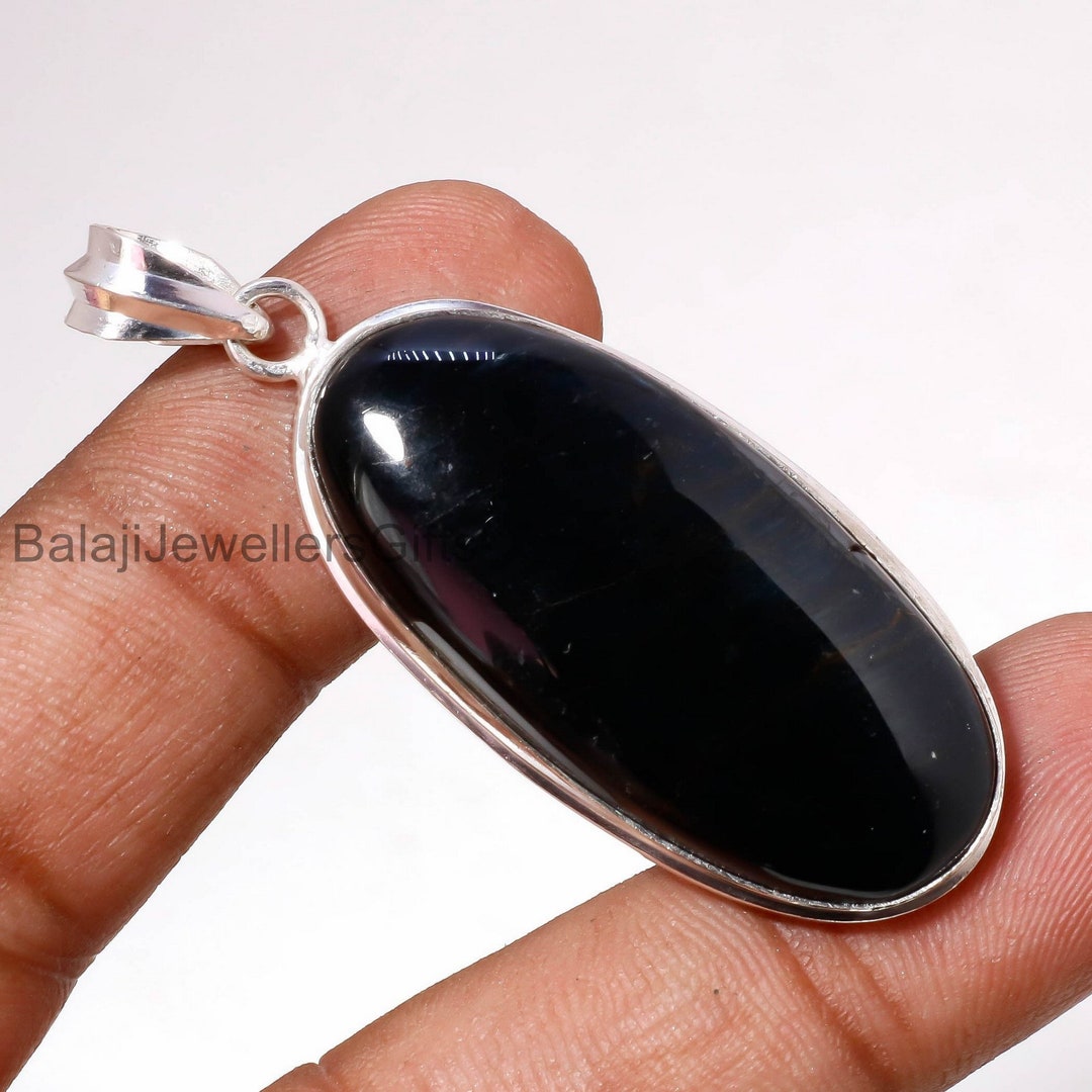 Black Onyx Pendant, Large Onyx Pendant, 925 Silver Necklace, Handmade ...