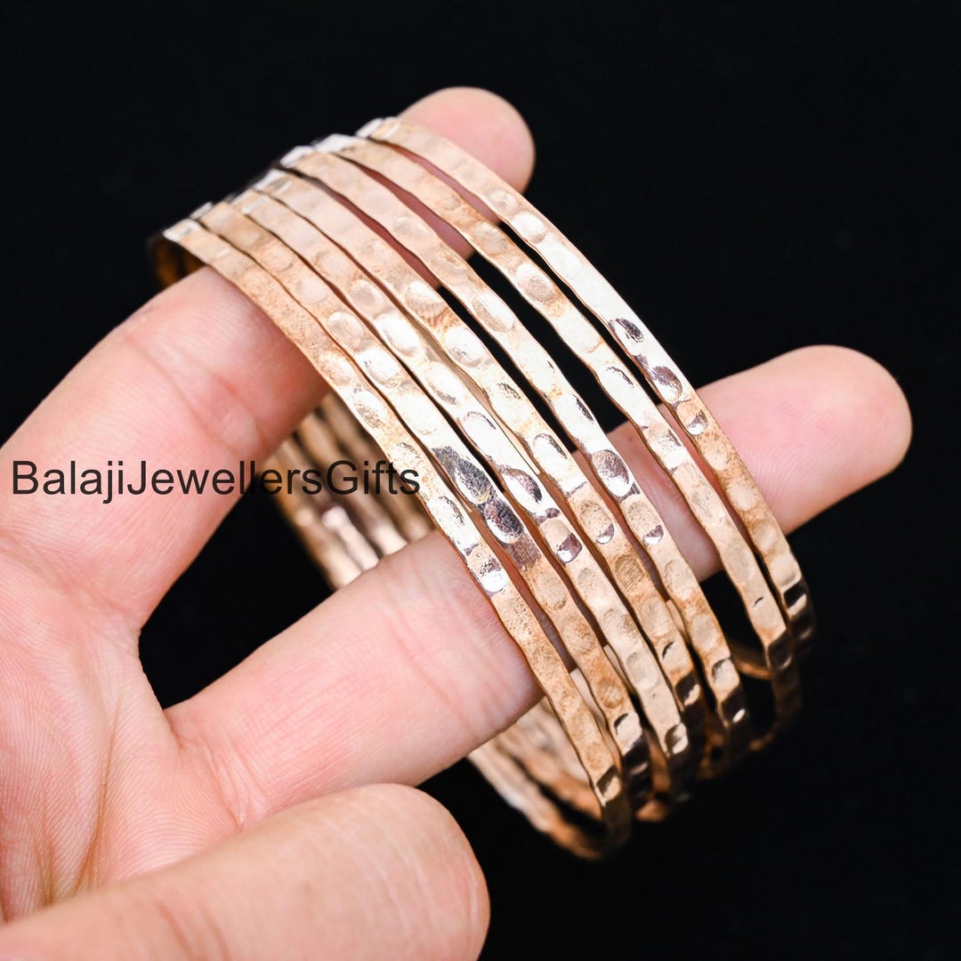 Pure Copper Bangle, Set of 7 Bangles, Gift for Her, Stacking Copper ...