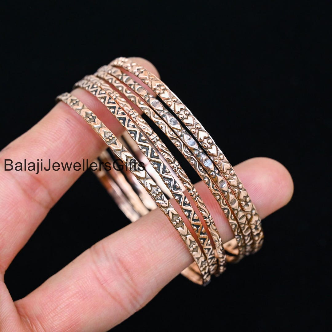 Pure Copper Bangle, Set of 6 Bangles, Gift for Women, Stackable Copper ...