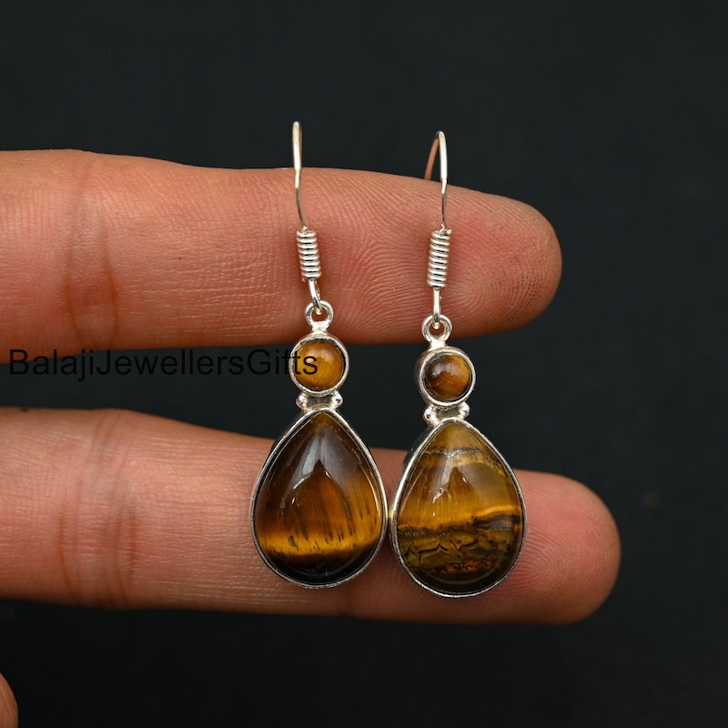 Silver and Tigers Eye Earrings - Etsy