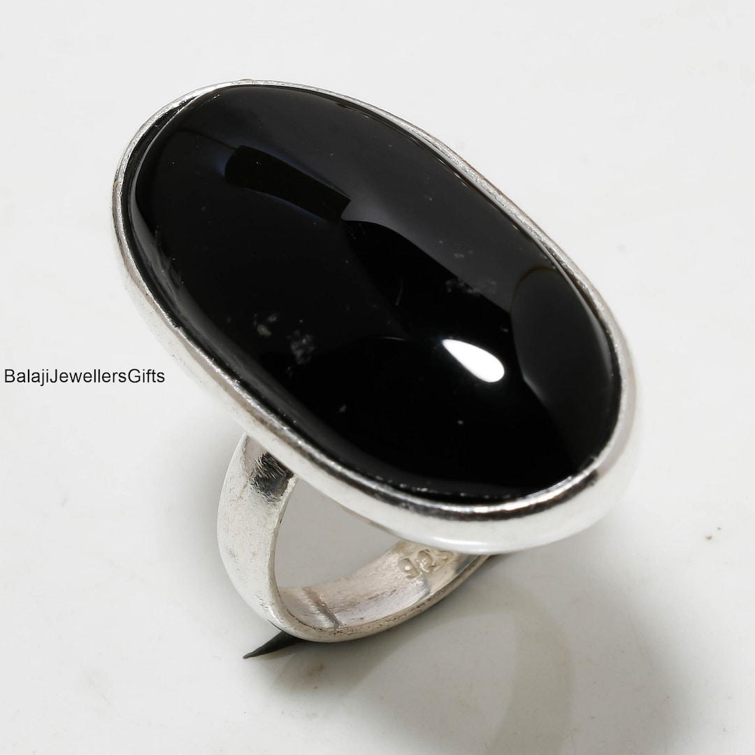 Handmade Long Oval Black Onyx Ring: 925 Sterling Silver Boho Jewelry - Etsy