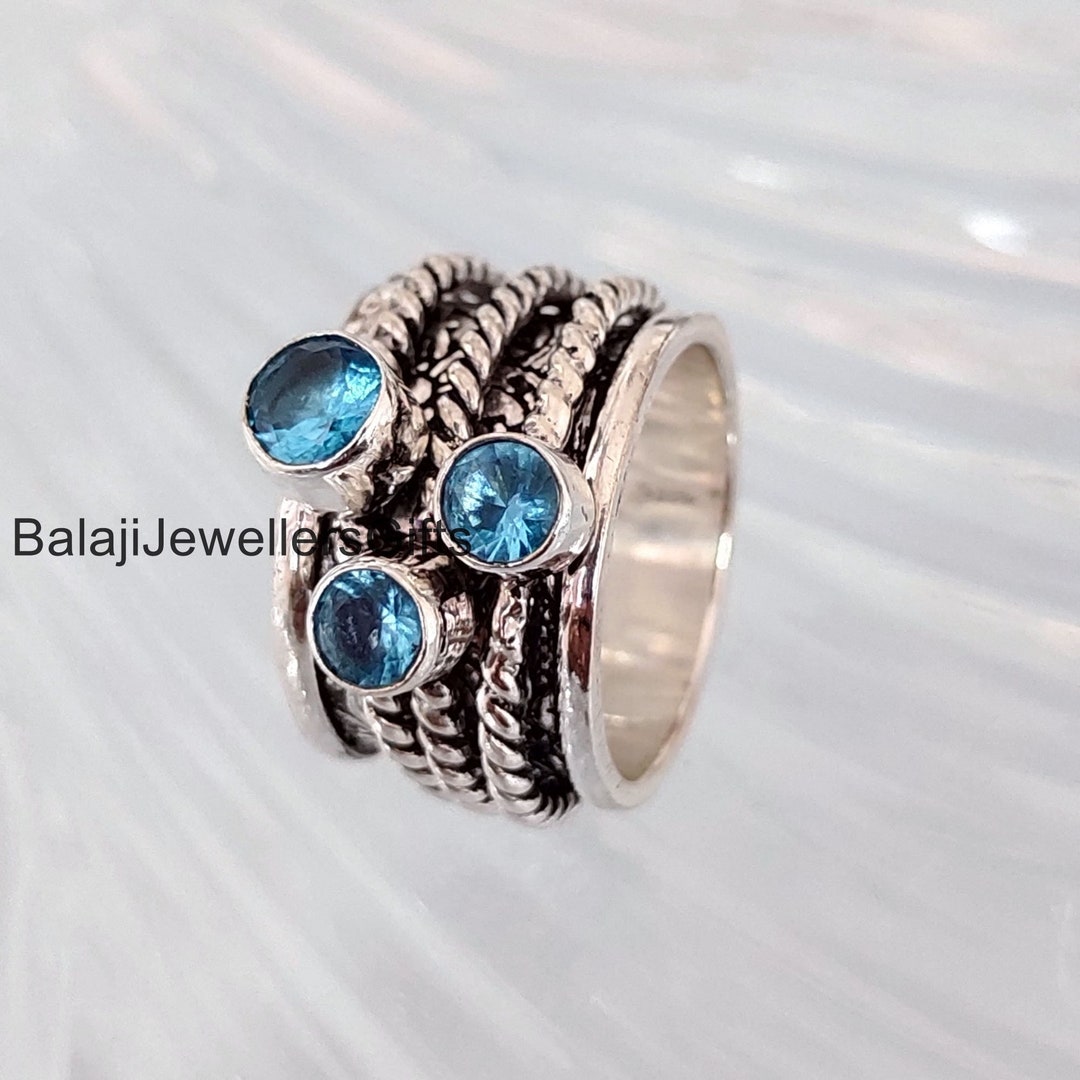 Blue Topaz Sterling Silver Spinner Ring: Handmade Boho Meditation ...