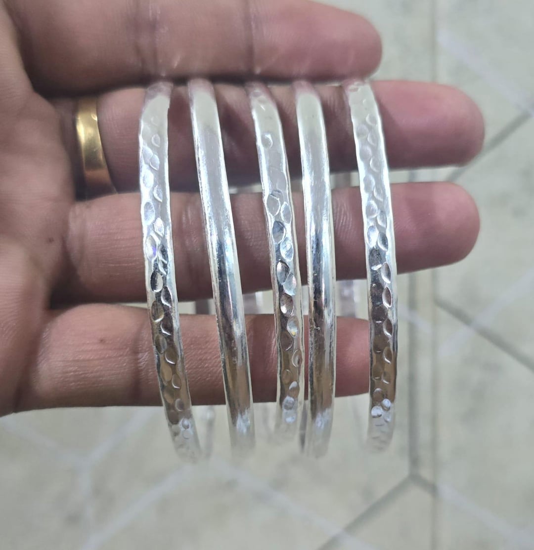 5 Set Silver Bangle, 925 Sterling Silver Bangle, Thick Heavy Silver Bangle, Simple Designer ...
