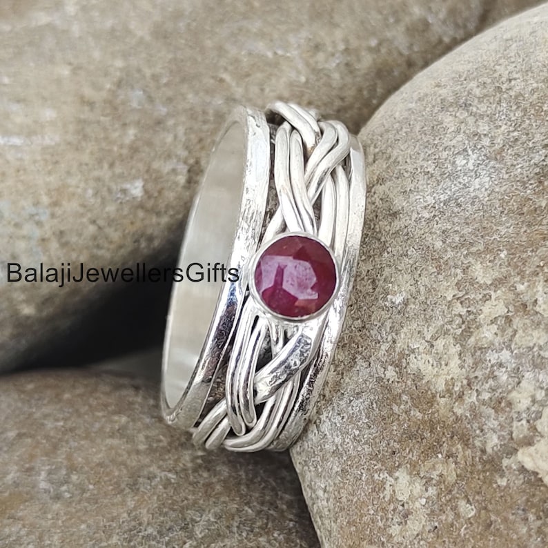 Ruby Gemstone Ring 925 Sterling Silver Ring Spinner Ring | Etsy
