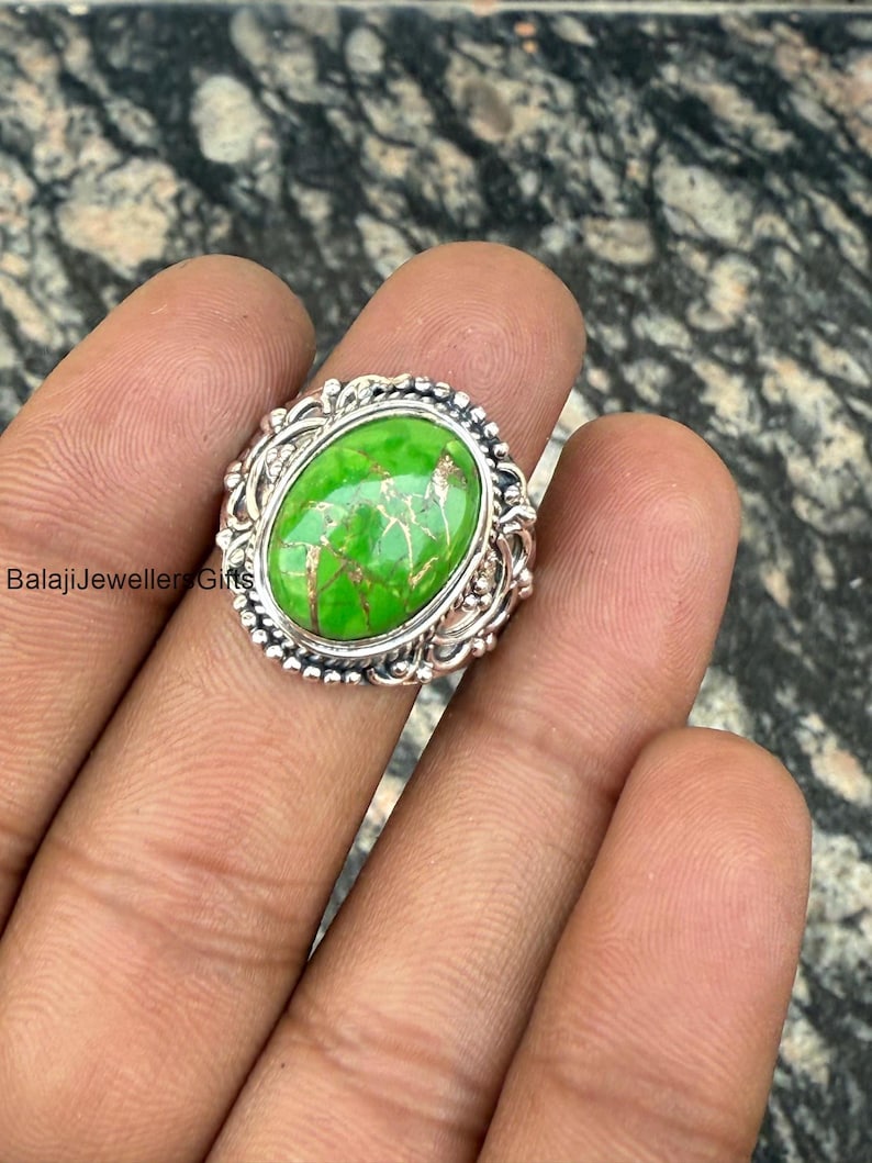Handmade Green Copper Turquoise Ring: Sterling Silver Boho Band - Etsy