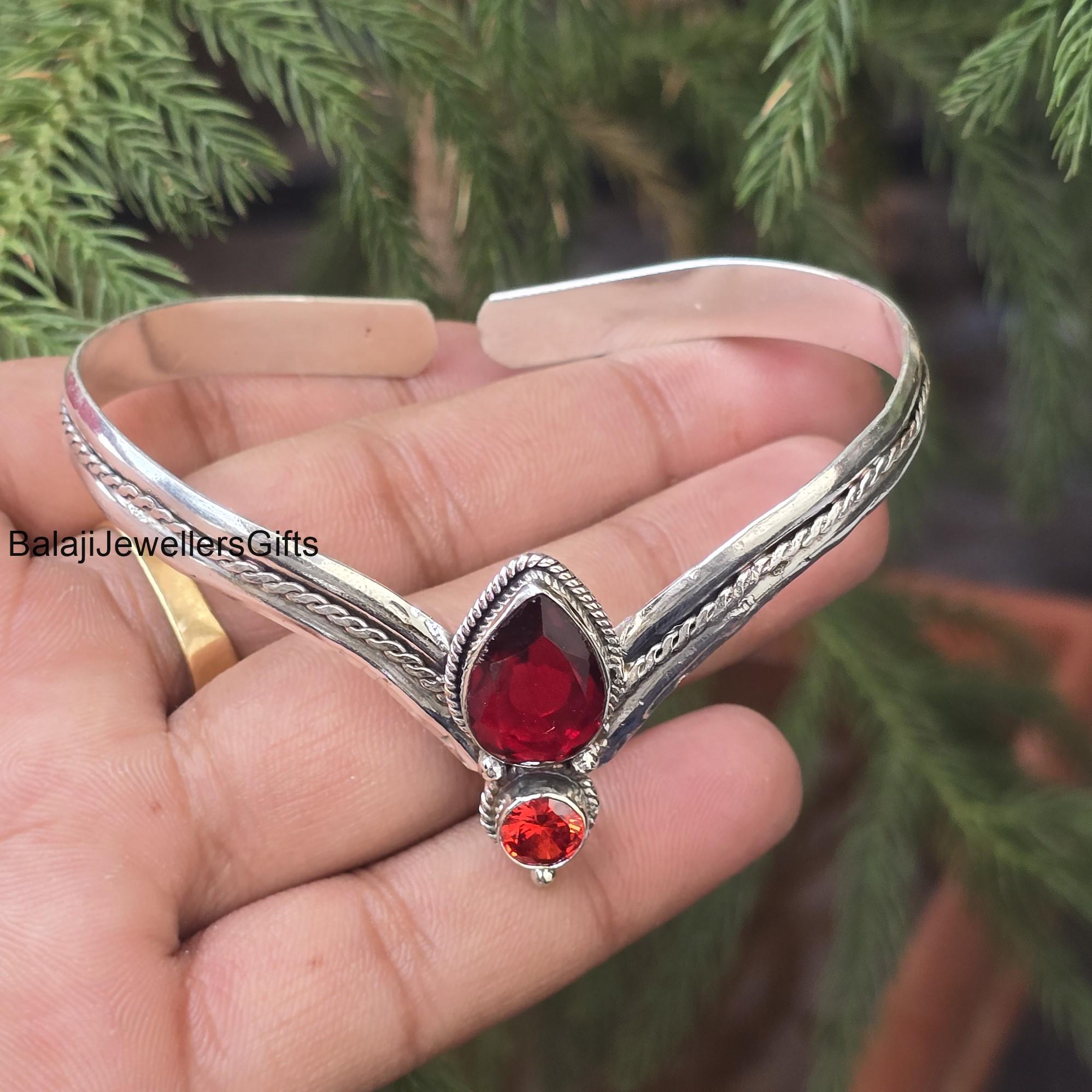 Red Garnet Sterling Silver Bangle: Adjustable Boho Cuff - Etsy