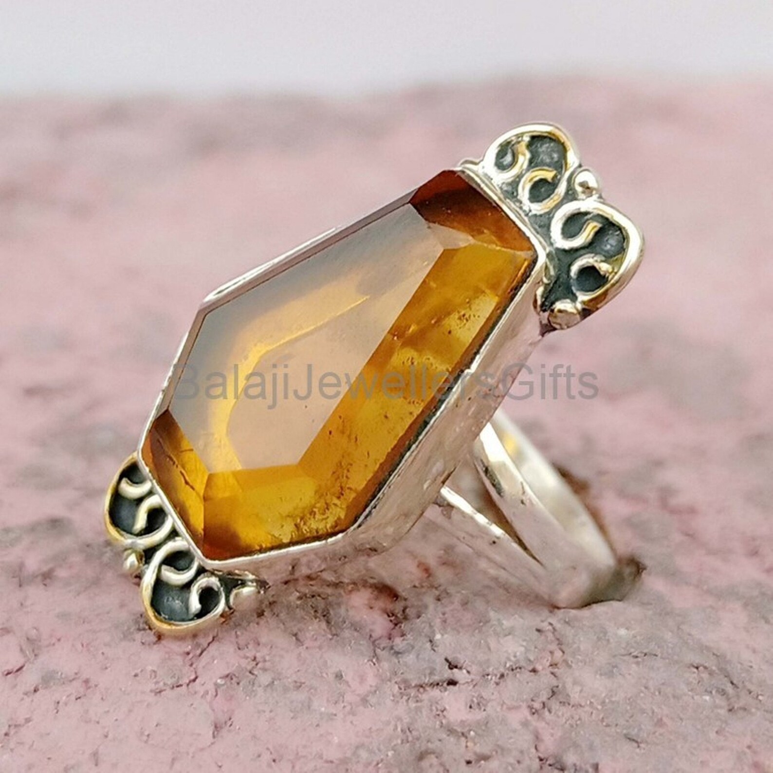 Coffin Ring, Citrine Gemstone Ring, 925 Sterling Silver Ring, Handmade ...