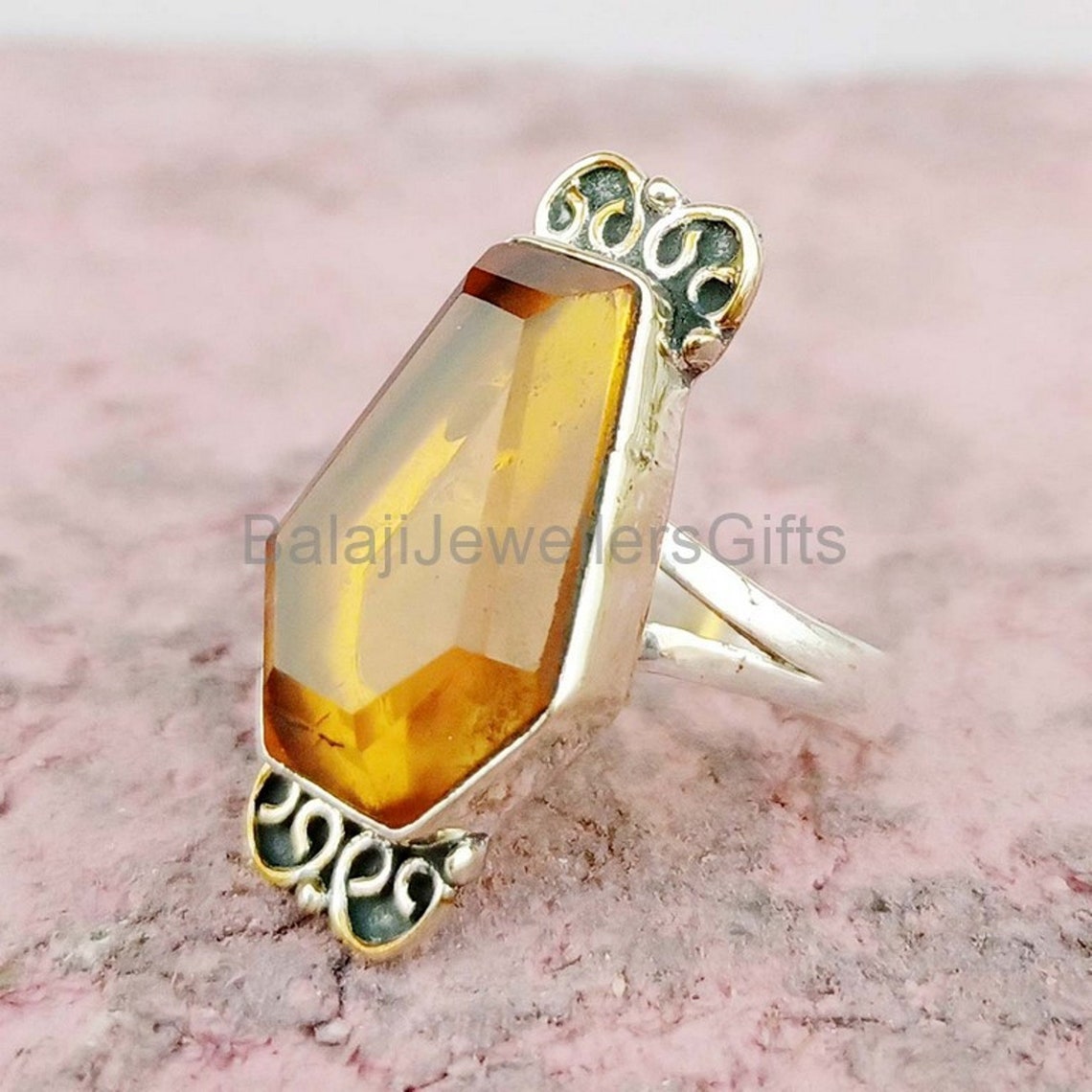 Coffin Ring, Citrine Gemstone Ring, 925 Sterling Silver Ring, Handmade ...