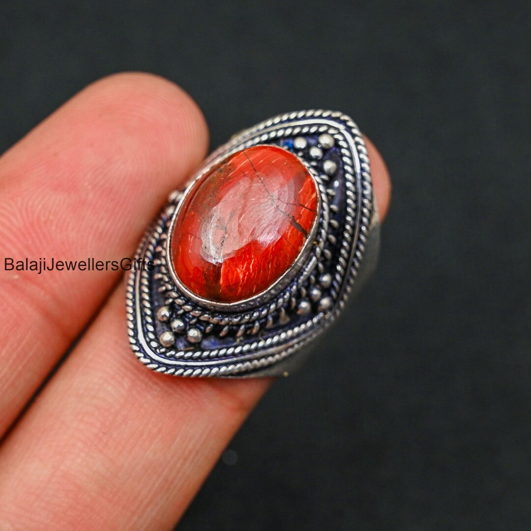 925 Sterling Silver Ring, Natural Rhyolite Gemstone Ring, Statement ...