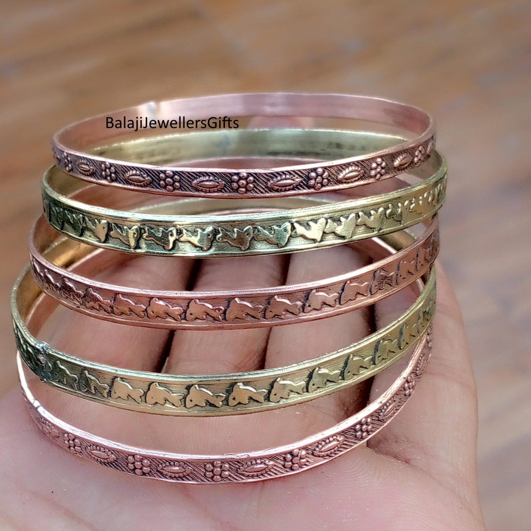 5 Set of Bangles, 100% Solid Copper & Brass Bangles,handmade Woman ...