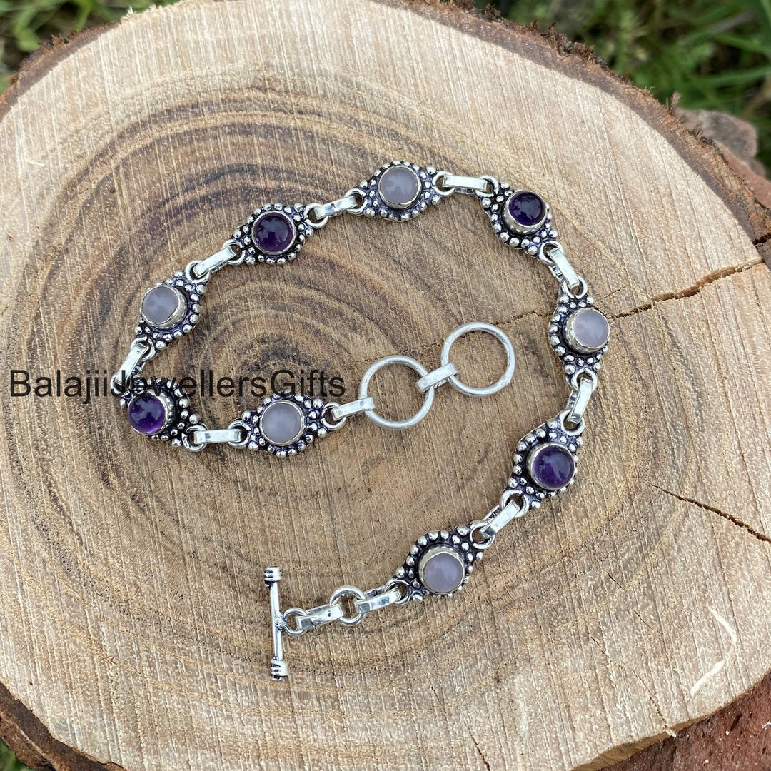 Solid Amethyst, Moonstone Bracelet, 925 Sterling Silver Bracelet, Gemstone Bracelet, Popular ...