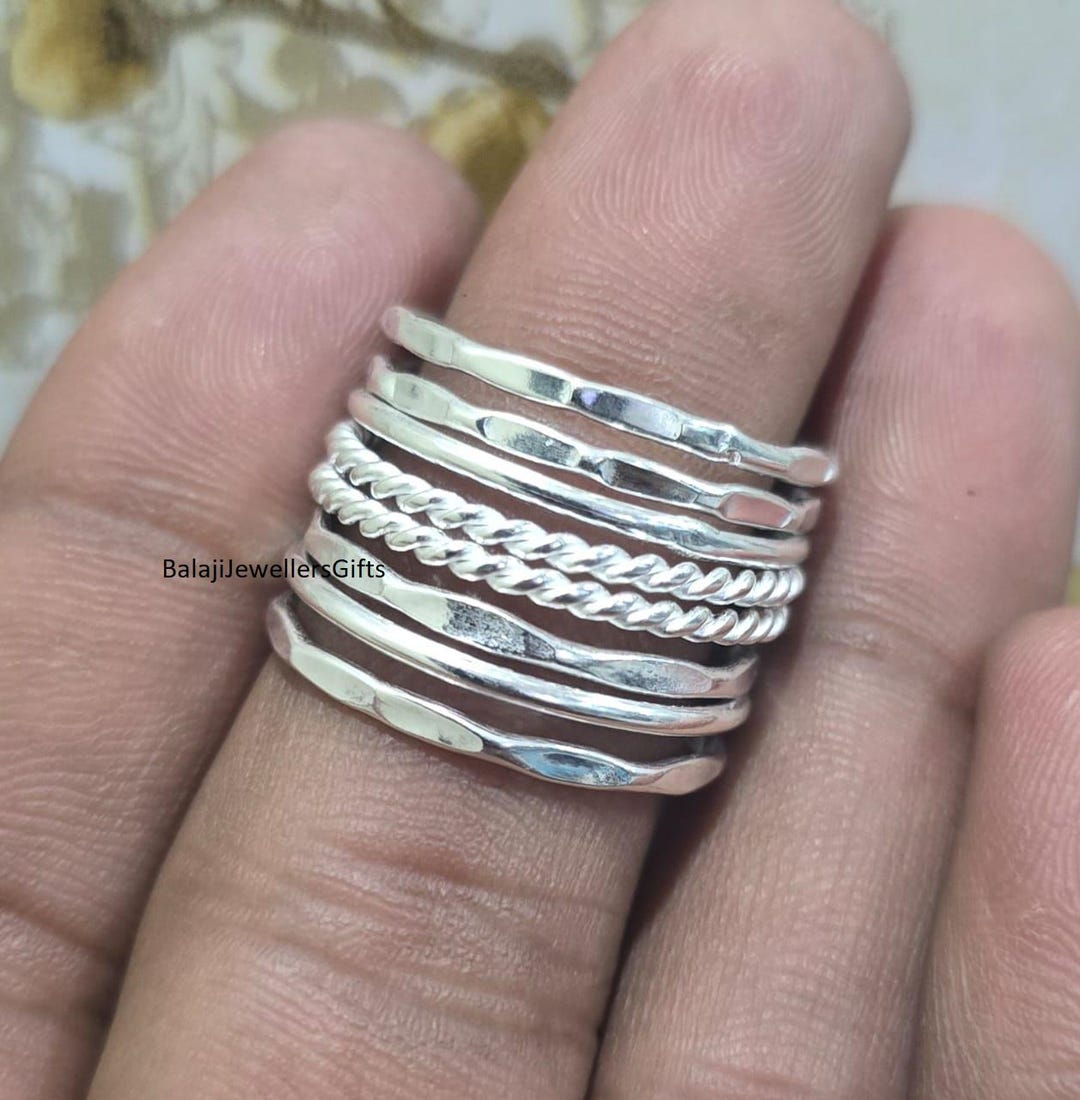 Set of 8 Sterling Silver, Pure 925 Sterling Silver Rings, Handmade ...