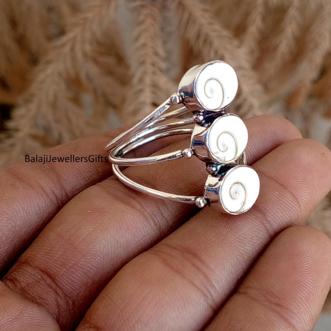 Shiva Eye Shell Gemstone Ring, 925 Sterling Silver, Oval Shape Ring ...