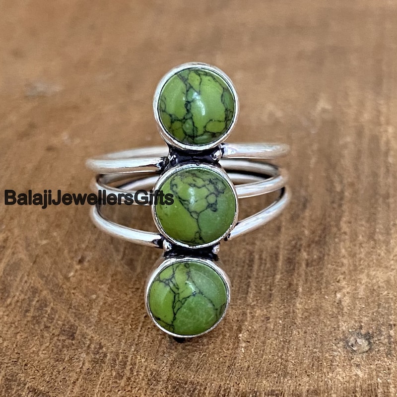 Green Silver Ring - Etsy