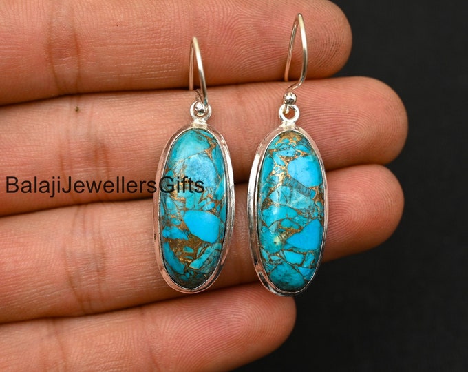 Turquoise Cluster Earrings, Silver Everyday Wear Earrings, Round ...