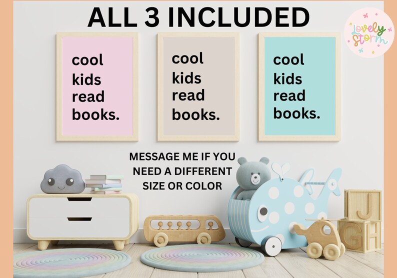 Cool Kids Read Books Wall Art Printables, 3 Colors Included, Digital ...